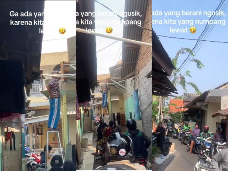 Viral! Aksi Pria Perbaiki Atap di Gang Sempit Penghubung TSI-Kosambi ...