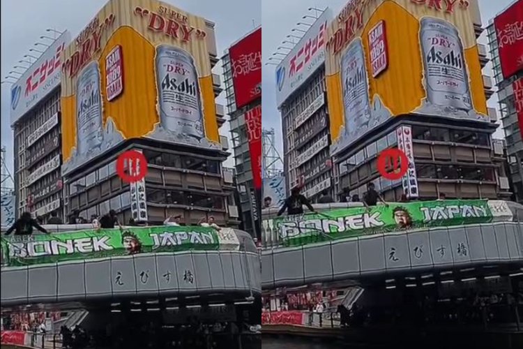 Viral! Aksi WNI Pasang Spanduk Bonek di Jantung Wisata Jepang, Netizen ...