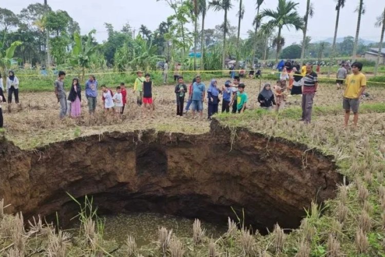 Sawah Warga Tiba-Tiba Amblas! Sinkhole Sedalam 20 Meter Gegerkan ...